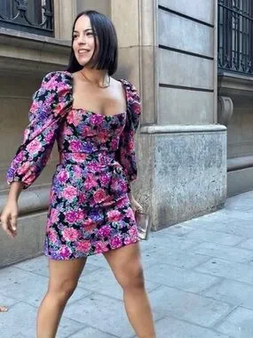 Zara | Dresses | Nwt Zara Floral Puff Sleeve Belted Mini Dress Pink ...